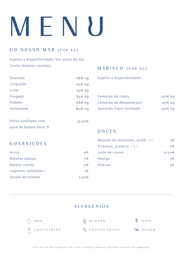 Carte et Menus 2026 - Hangar Meco à Sesimbra (Castelo) | TheFork