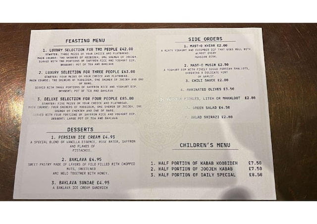 Carte et Menus 2026 - The Persian à Hull | TheFork