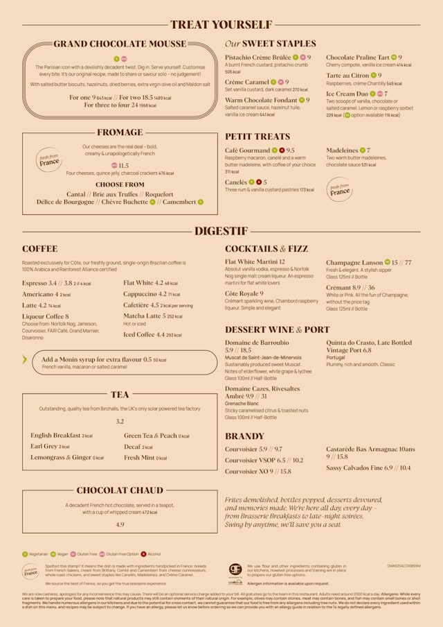 Menus 2026 - Cote Brasserie - Cambridge in Cambridge | TheFork