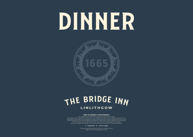 Menus 2026 - The Bridge Inn in Linlithgow Bridge, Bridge, Linlithgow ...