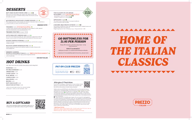 Menus 2026 - Prezzo - Port Solent in Portsmouth | TheFork