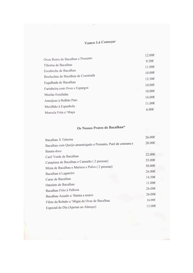 Carte et Menus 2026 - A Taberna do Bacalhau à Pinhal Novo | TheFork