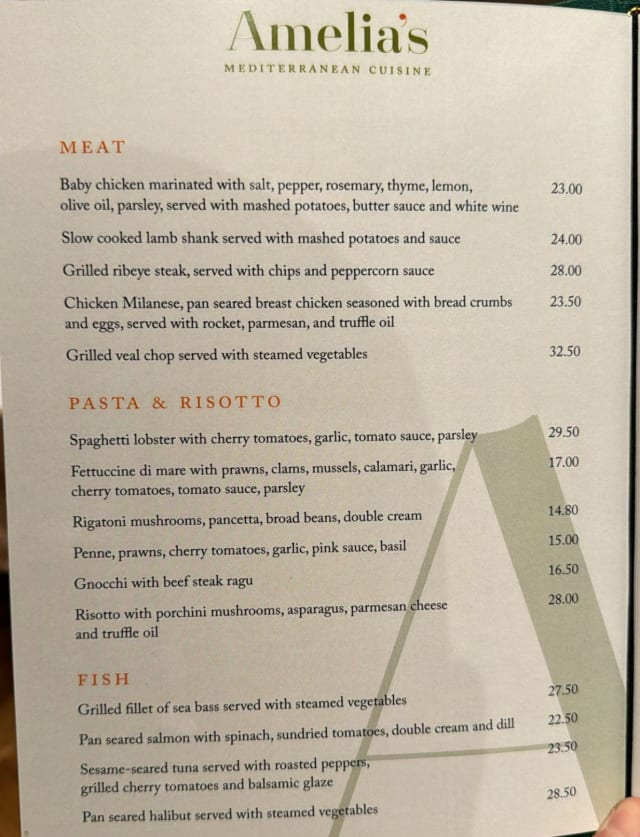 Menus 2025 - Amelia's in London | TheFork