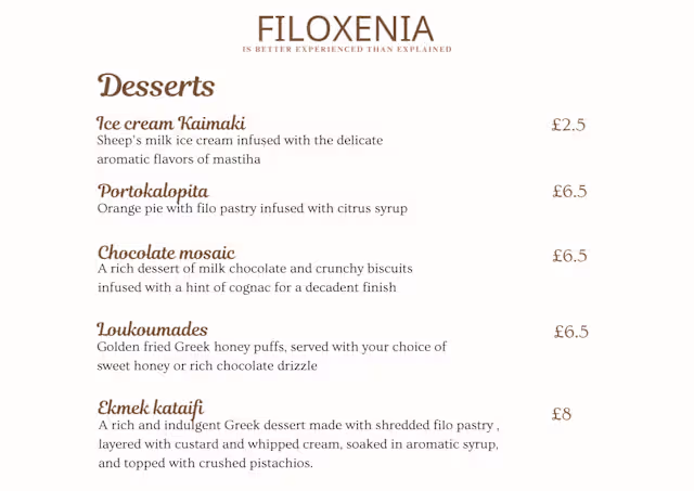 Menus 2026 - Filoxenia in Bromley | TheFork
