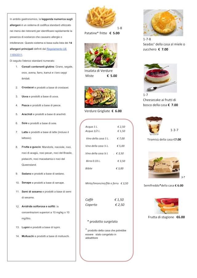 Menu 2026 - Bar Ristorante - Parco Sardegna In Miniatura in Tuili | TheFork