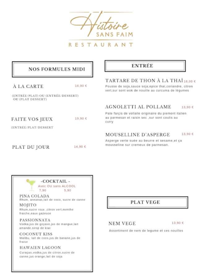 Menu 2026 - Histoire sans Faim | Restaurant bistronomique à Saint ...
