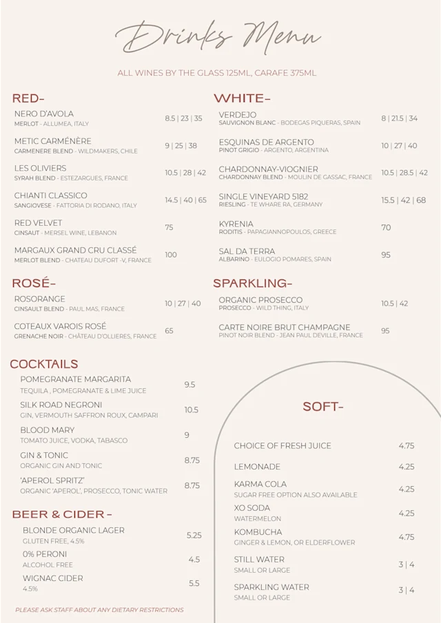 Menus 2026 - Kin Restaurant in London | TheFork