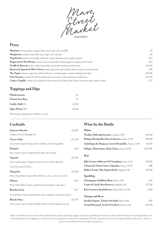 Menus 2026 - Mare Street Market King's Cross in London | TheFork