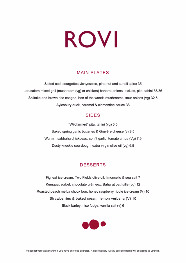 Menu 2026 - ROVI in London | TheFork