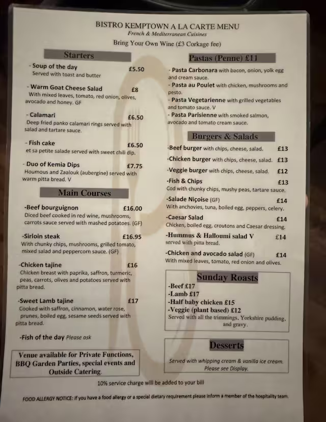 Carte et Menus 2026 - Bistro Kemptown Brighton à Brighton and Hove ...
