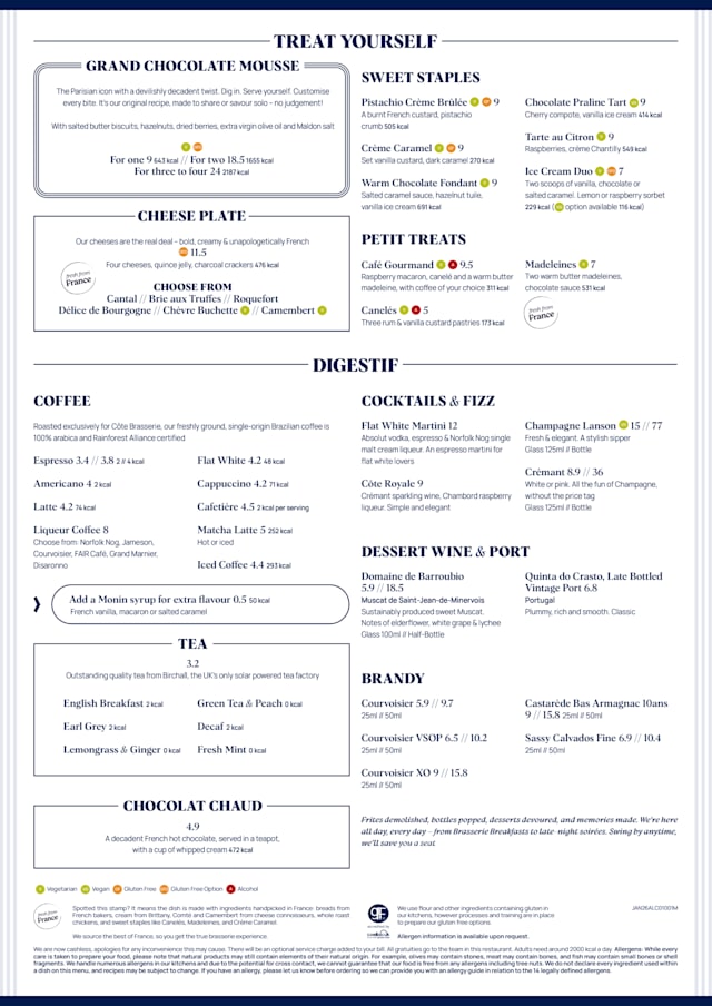 Menus 2026 - Cote Brasserie - Woking in Woking | TheFork