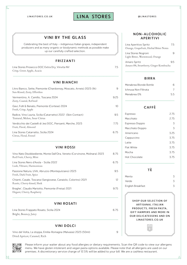 Menus 2026 - Lina Stores Soho in London | TheFork
