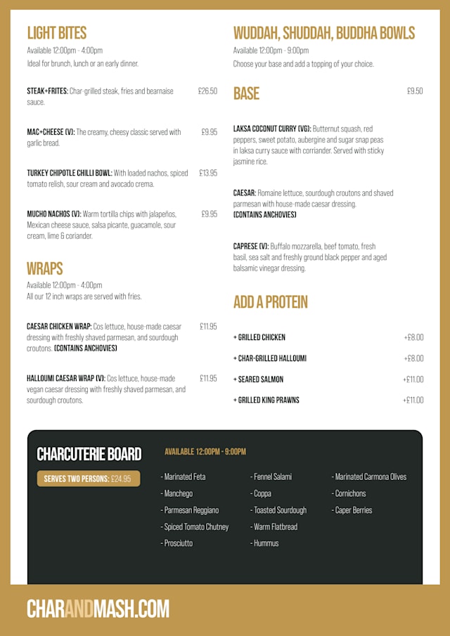 Menus 2025 - Char + Mash in Belfast | TheFork