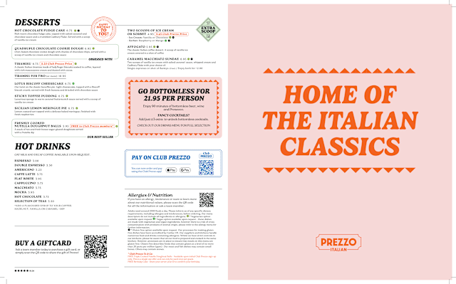 Menus 2026 - Prezzo - York Clifford Street in York | TheFork
