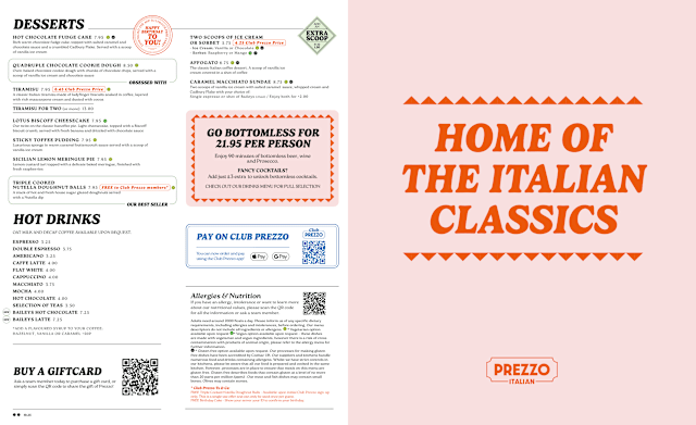 Menus 2026 - Prezzo - Chelmsford in Chelmsford | TheFork
