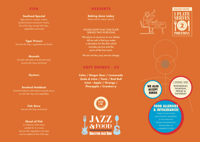 Menus 2025 - Dalston Jazz Bar in London | TheFork