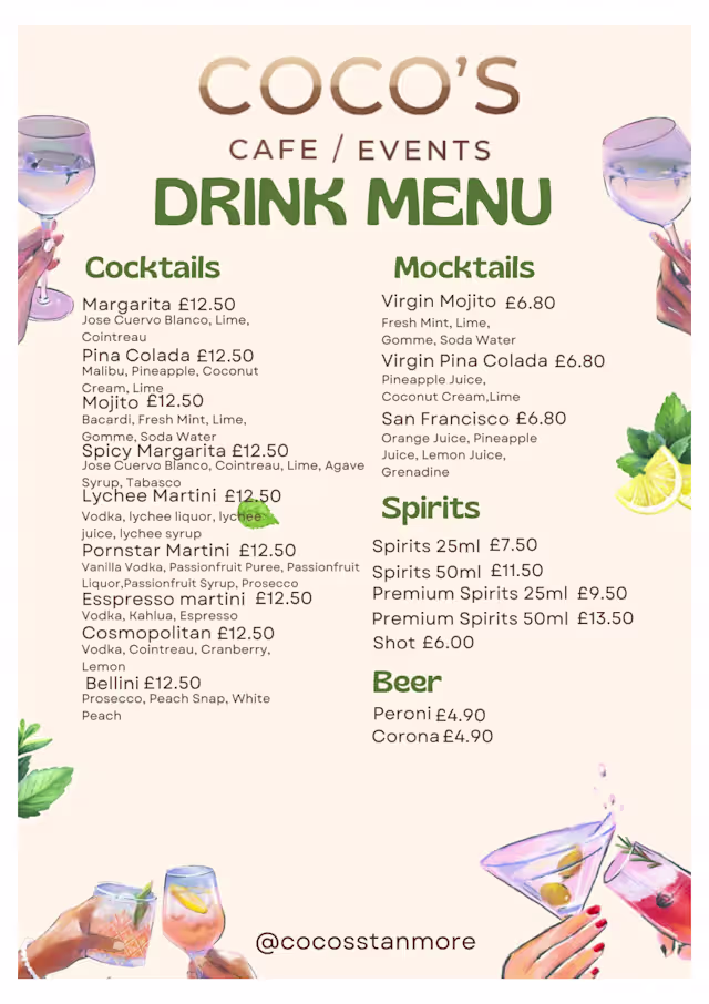 Menu 2026 - Coco's Stanmore Restaurant in Stanmore | TheFork