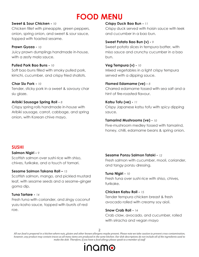 Menus 2025 - Inamo Soho in London | TheFork