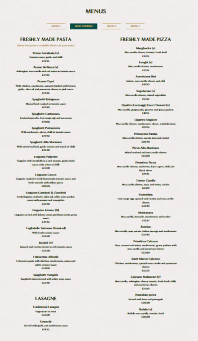 Menu 2026 - Limoncello - Leicester Square in London | TheFork