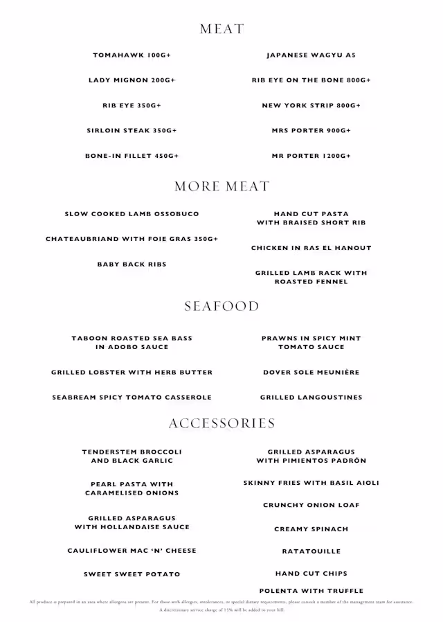 Menus 2026 - MR PORTER Restaurant Bar & Lounge in London | TheFork