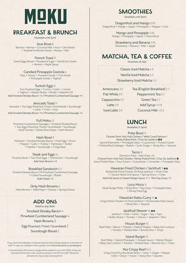 Menu 2025 - Moku in Newcastle upon Tyne | TheFork