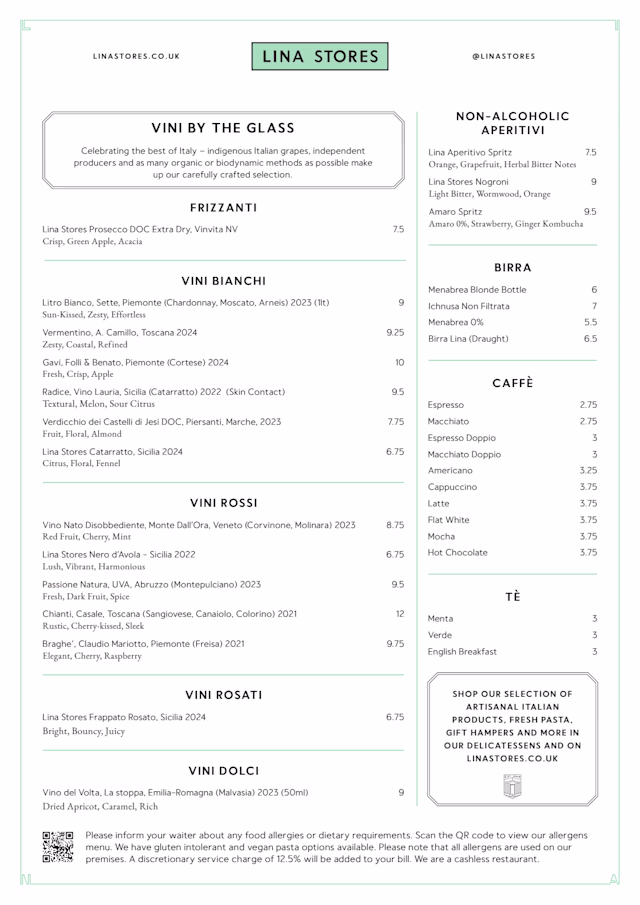 Menus 2026 - Lina Stores Kings Cross in London | TheFork