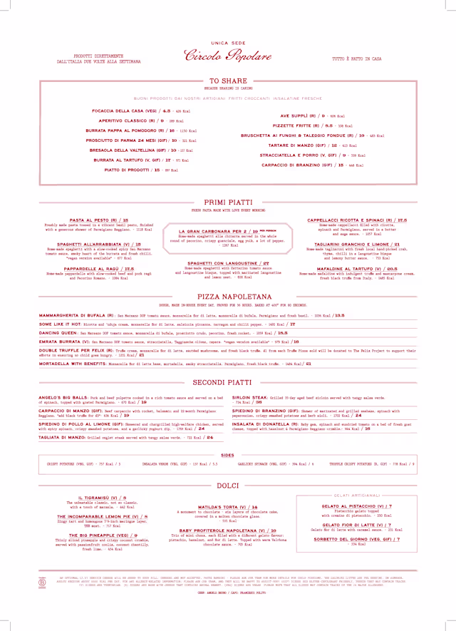 Menu 2026 - Circolo Popolare London in London | TheFork